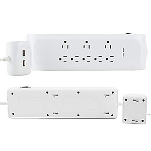 8 Outlet Surge Protector Power Strip with2 USB Charging Ports (2.4A), 6 + 4 FT Extension Cord with Straight Plug, 2400 Joules Overload Portection,Wall Mountable, ETL Listed, White