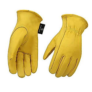 OLSON DEEPAK Heavy Duty Industrial Safety Gloves,Grain cowhide Leather Shooting Gloves for Driving/Riding/Gardening/Farm for Men/Women (Large,Yellow)