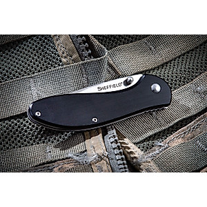 Sheffield 12159 Berda 3 Inch Drop Point Half-Spring Assisted Tactical Folding Pocket Knife, Legal Carry EDC Knife, Camping, Fishing, Hunting Knife, Partially Serrated