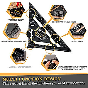 LApher 7" Imperial Units Anodic Aluminum Oxide(AAO) Triangle Rafter Square Angle Ruler Carpenter Protractor, Measuring Layout Tool with A Woodworking Pencil