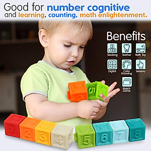 Baby Blocks&Balls 6 to 12 Months and Up Soft Building Stacking Block 18Pack,StackingToys for Toddlers, Sensory Montessori Teething Toy forInfant Boys & Girls with Numbers Animals Shapes Textures.