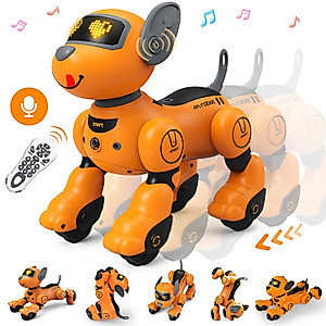 FUUY Robot Dog Toys for Kids Ages 4-7 Year Old Interactive Robo Dog Toy FollowMe RC Robot Toys Intelligent Remote Control Dog with Sing Dance Programmable Design Robotics Pets Birthday Gifts Boy Girl