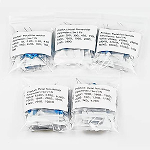 KOKISO 5W 5 Watts 100PCS 50 Value (1 ohm—1M ohm) Metal Film Resistor +/-1% Assorted Kit Assortment