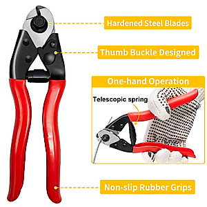 Steel DN Mate 7.6" Steel Wire Cutter, Cut All Wires Up to 5/32", Wire Rope Cutter, Cut Steel Cable, Aircraft Cable, Wire Seals, Bike Cable,  Aluminum/Copper Wire, Fence Cable, One-Hand Operate CC-11