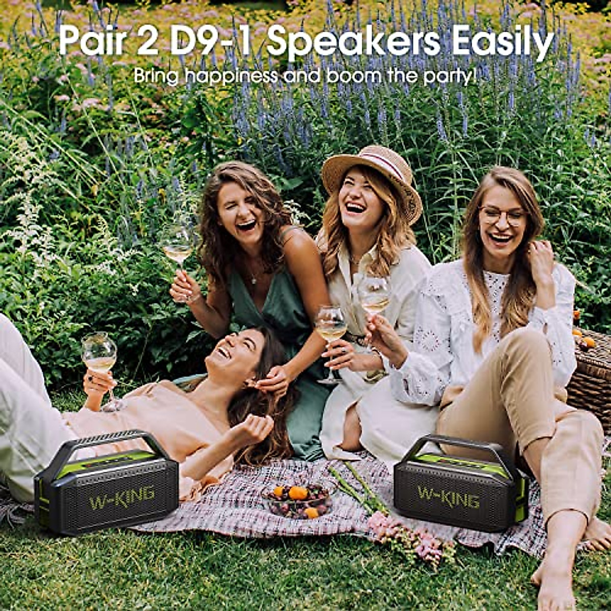 W-KING Portable Bluetooth Speakers, 60W IPX6 Loud Wireless Outdoor Waterproof Speaker with Subwoofer, 40H Playtime, Rich Bass Large Powerful Stereo Speaker with Power Bank, V5.0, TF Card, AUX, NFC, EQ