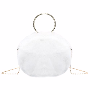 SUKUTU Girls Faux Fur Round Top Handle Bag Ring Handle Clutch Soft Furry Purse for Autumn and Winter
