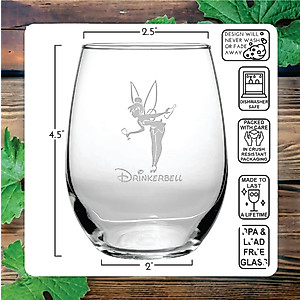 Fairy Gifts - Drinkerbell - 15 oz Fairy Wine Glass - Permanently Engraved - Birthday Present - Funny Movie Themed Gifts - Couples - Handmade - Pixie Dust - Peter Pan