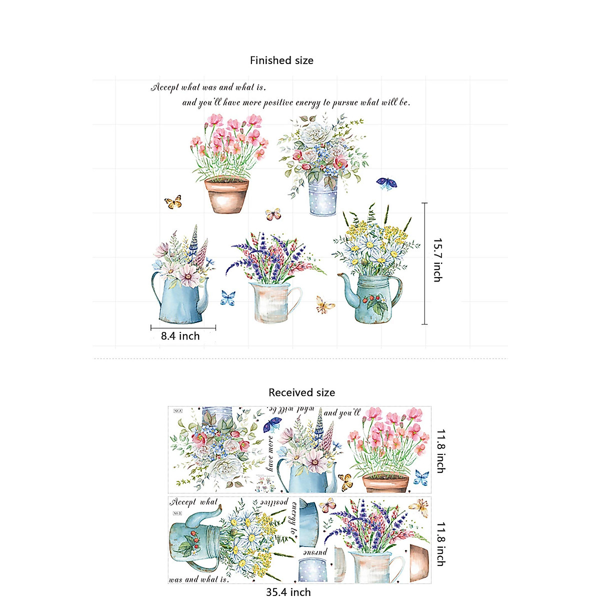 Flowers Butterfly Wall Stickers Spring Garden Potted Plant Wall Decals Removable DIY Peel and Stick Art Murals for Bedroom Living Room Kitchen Nursery Classroom Home Decoration (Flower)