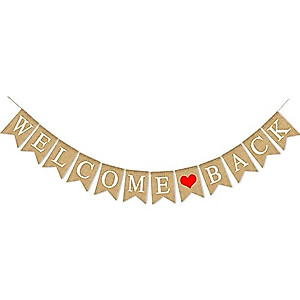 SWYOUN Burlap Welcome Back Banner Back to Home School Office Party Supplies Garland Decoration