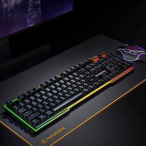 Newmen GM711 Gaming Keyboard Full Size RGB Backlit Hot-Swappable Mechanical Keyboard with Multimedia Control 104-Key Wired PC Gaming Keyboard for Windows Mac(Brown Switch)