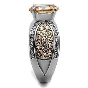 Marimor Jewelry Womens Oval Cut Champagne Cubic Zirconia Stainless Steel Engagement Ring Size 6