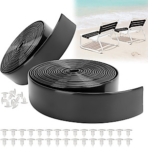 LukLoy Vinyl Straps for Patio Chairs Repair, 2 Pack 2" Wide x 20ft Long Replacement Straps for Patio Chairs Garden, Lawn Chair Repair Straps with 40 Rivets, Lawn Chair Webbing Replacement, Black