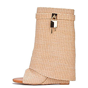 Cape Robbin Betterworld Nude Wedge Heel Rounded Open Toe Lock Accent Ankle Boots