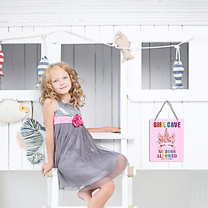 Uflashmi Girl Bedroom Decor Girl Cave Sign No boys Allowed Except Dad Sign, Little Baby Girl Room Decor, 8X10 Inch