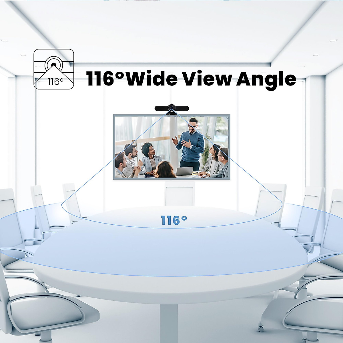 TONGVEO 4K Webcam Conference Call TV Room Web Camera with Dual Microphones &Speaker, | All-in-One USB Video Camera, 116° Wide Angle, AI Auto Framing | Compatible with MS Teams, Zoom, OBS