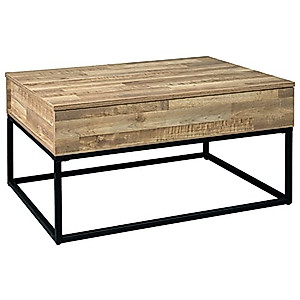 Signature Design by Ashley Gerdanet Rustic Rectangular Lift Top Coffee Table with Storage, Brown & Black