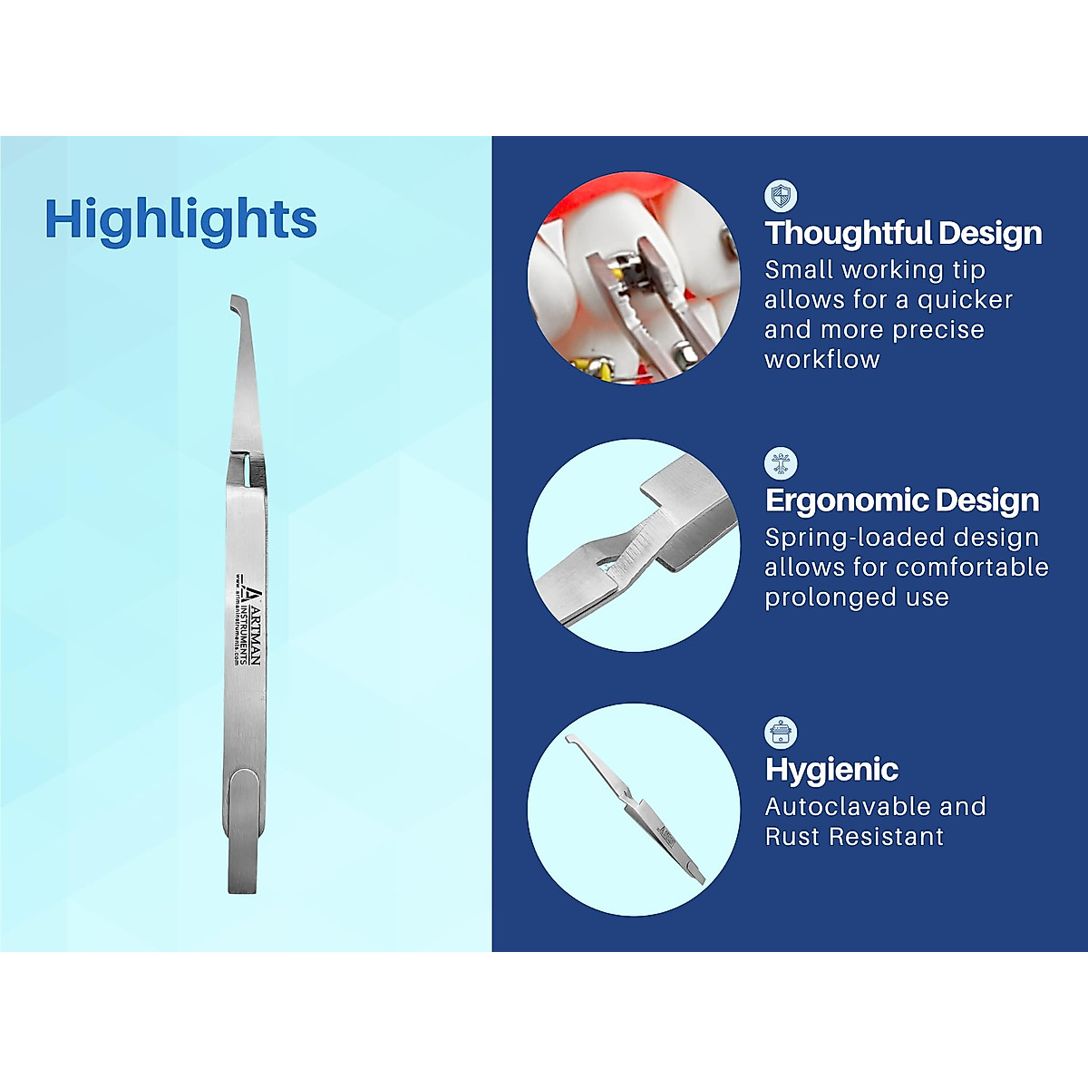 ARTMAN INSTRUMENTS Orthodontic Bracket Placer Tweezers – Self-Holding Bracket Holder Pliers, Stainless Steel, Precision Tool for Orthodontic Procedures, Durable and Autoclavable (Pack of 4)