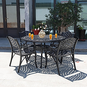 PATIO-IN 48.23" Patio Dinning Table, All-Weather Cast Aluminum Table with 2.36" Umbrella Hole, Patio Furniture Table, Outdoor Dining Table for Backyard and Poolside