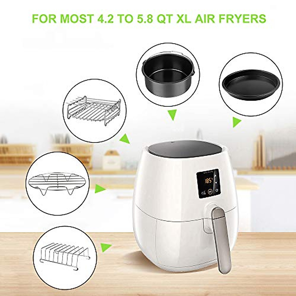 Air Fryer Accessories Set 12pcs Compatible for 4, 4.2, 5, 5.5, 5.8, 6 QT Cosori Gowise Philips Ninja Cozyna Chefman Gourmia Dash Air Fryer