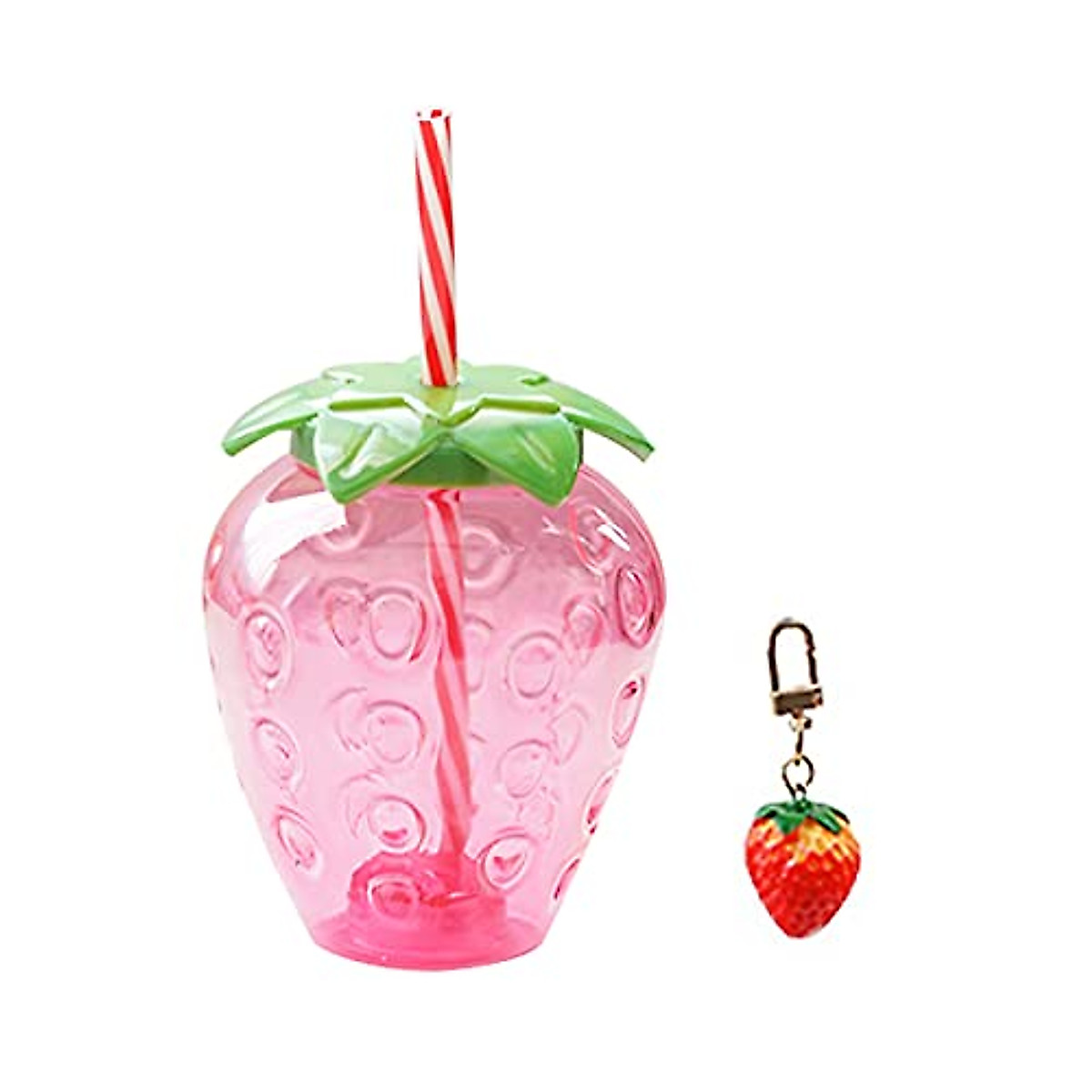 Soaoun Sippy Cup Strawberry Shaped PP Portable Water Cup Lovely with Straw Pendant Strap Fruit Pattern Drinking Bottle Cute for Home Gift