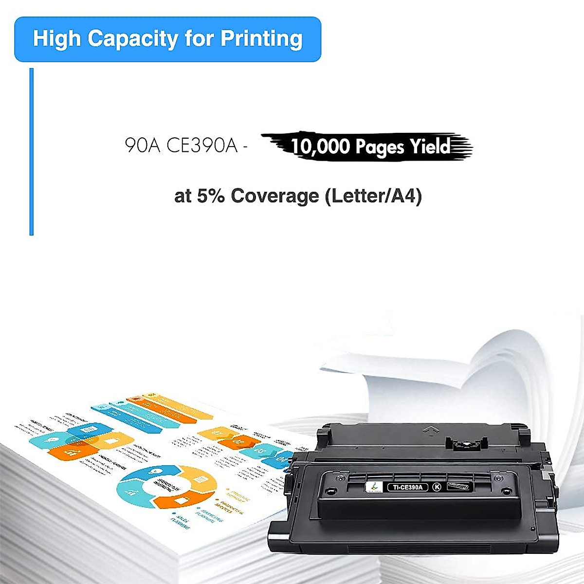 TRUE IMAGE Compatible Toner Cartridge Replacement for HP 90A CE390A 90X CE390X Enterprise 600 M602 M601 M4555 M602dn M602n M602x M603dn M603n M4555f M4555h Printer (Black, 1-Pack)