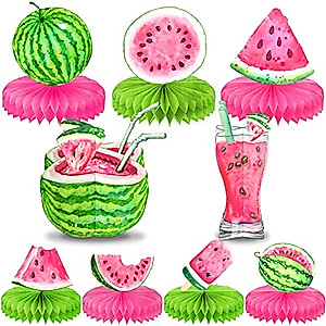 10 Pcs Watermelon Party Supplies One in a Melon Honeycomb Centerpieces for Summer Fruit Party Decorations Pink Watermelon Table Honeycomb for Birthday Wedding Party Baby Shower Supplies Favors