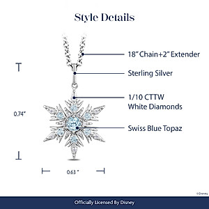 Jewelili Enchanted Disney Fine Jewelry Sterling Silver 1/10 Cttw Diamond and Swiss Blue Topaz Elsa Pendant