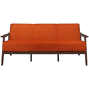 Pemberly Row Mid Century Velvet Sofa, 3 Seater Upholstered Modern Couch for Living Room, Orange