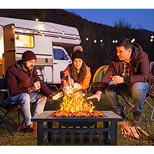 Grand Patio Fire Pits for Outside,Round Deep Bonfire Wood Burning Fire Pit with Spark Screen Cover Safe Mesh Lid and Poker