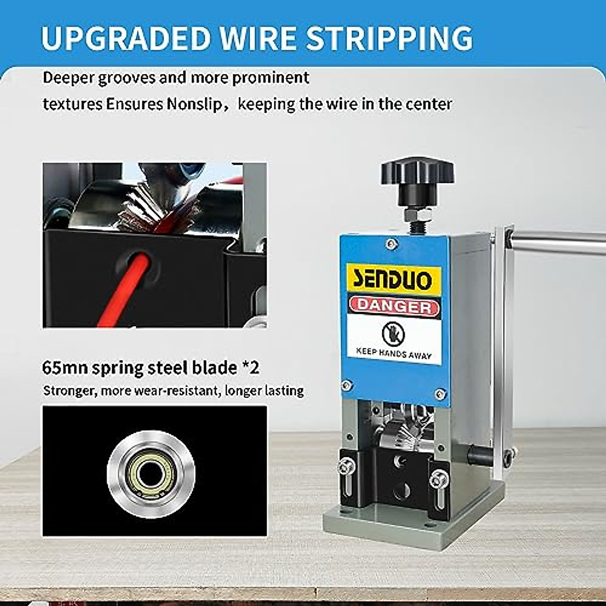 SENDUO Manual Wire Stripping Machine Speed 50FT/MIN Wire Stripper Machine Wire Gauge Range 0.06-1inch Portable Copper Wire Peeler Machine for Scrap Copper Wire Cable Stripping