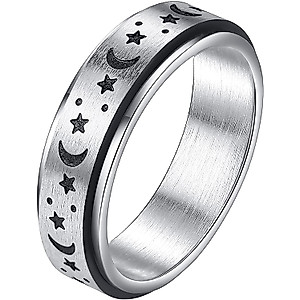 ALEXTINA Anxiety Ring for Women Fidget Ring Moon Star Ring Anti Anxiety Spinner Ring Spinning Ring for Anxiety Stress Relief Gift, Size 11