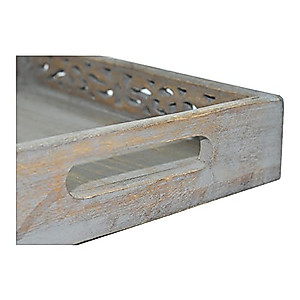 STORE INDYA Vintage Rustic Wooden Serving Trays with Handle - Set of 3 - Large, Medium and Small - Nesting Multipurpose Trays