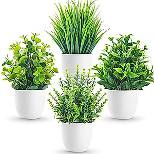 Miracliy 4 Packs Fake Plants Small Artificial Faux Plants Indoor for Home Office Farmhouse Bathroom Decor