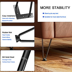 HOOSHEE 6 Inch Hairpin Furniture Legs(900Lb),Solid Metal Hairpin Table Legs,Heavy Duty Table Legs,DIY Projects for TV Stand, Cabinet, Coffee Table, Desk etc with Rubber Floor Protectors Black 4Pcs