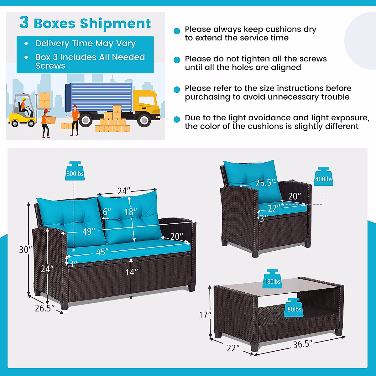 HAPPYGRILL 4 Pieces Patio Furniture Set Outdoor PE Rattan Conversation Set with 2-Tier Coffee Table, Extra Storage Shelf and Cushions, Patio PE Wicker Sofa Set for Garden Backyard Poolside