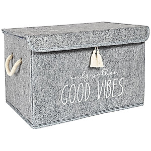 Pazar Kapısı Felt Fabric Foldable Storage Bin Cube Organizer Basket with Flip-Top Lid & Handles, Clothes Blanket Box for Home, Office, Closet, Shelves (1 Pack 14 X 9.5 X 9.5, Grey)