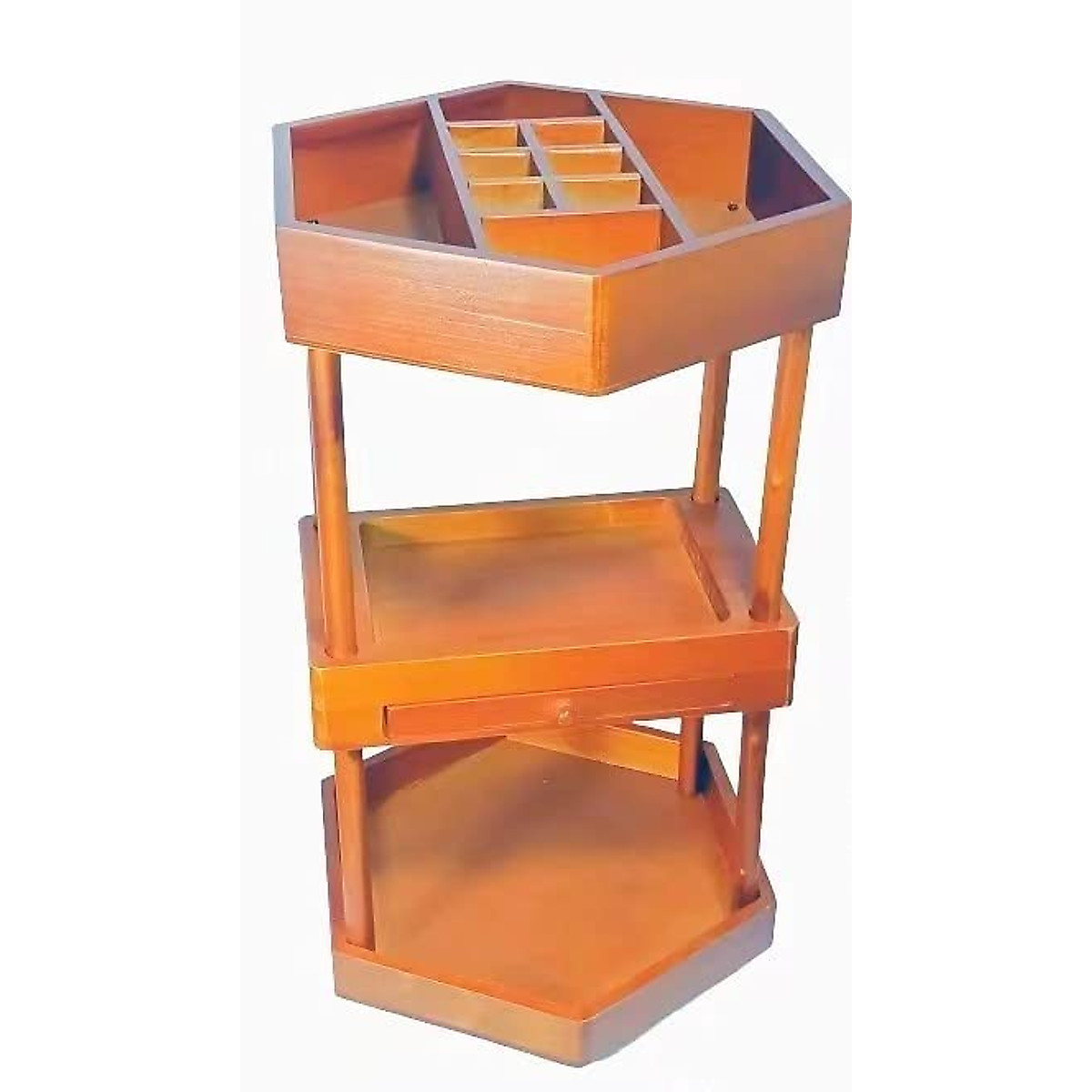 3-Layer Wooden Classical Cosmetic Organizer，360°Rotating Cosmetic Display Case with Drawer Can Store Various Cosmetics, Jewelry and Perfume for Bedroom & Bathroom Countertops Dresser Vanity-Large