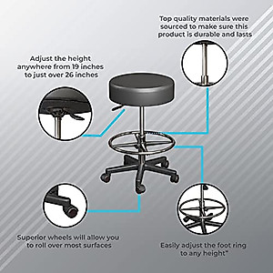 Luxton Ergonomic Rolling Stool -Double Padding and Memory Foam Adjustable Medical Spa Stool, Desk Stool Chair with Swivel Rolling Chair, Black with Wheels, Easy Set up