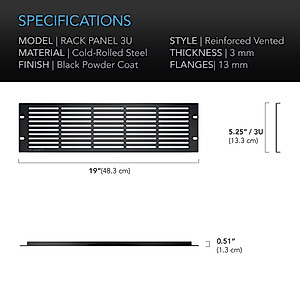 AC Infinity Rack Panel Accessory Vented 3U Space for 19" Rackmount, Heavy-Duty 3mm Gauge Steel, Black