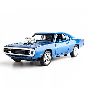 BDTCTK Compatible for 1:32 Dodge Charger Model Car, Zinc Alloy Pull Back Toy Car with Sound and Light for Kids Boy Girl Blue