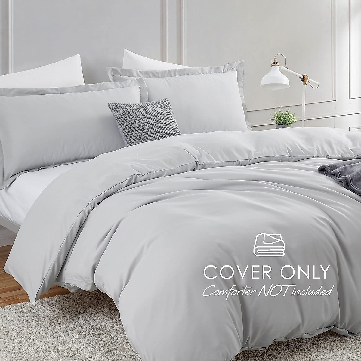 Hearth & Harbor Twin Duvet Cover Set - Soft Light Grey Duvet Cover Twin, Double Brushed Twin/Twin XL Duvet Cover 2 Piece with Button Closure, 1 Twin Size Duvet Cover 68x90 inches and 1 Pillow Sham