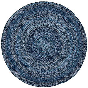 SAFAVIEH Braided Collection 4' Round Navy BRD851N Handmade Country Cottage Reversible Area Rug