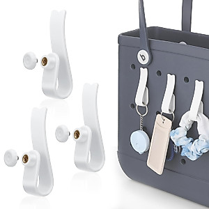 Lenink Hook Accessories Compatible with Bogg Bag, 3 Pack Insert Charm Keychain Holder for Beach Totes Bags, Hanging Keys, Water Bottles (White)