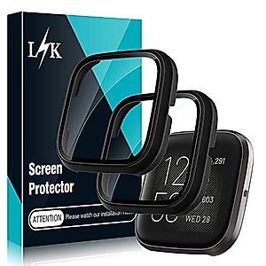 2 Pack LϟK Smartwatch Case Compatible for Fitbit Versa 2 Built-in Tempered Glass Screen Protector, All-Around Ultra-Thin Bumper Full Cover Hard PC Protective Case - Black