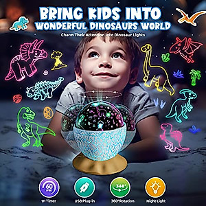Dinosaur Egg Night Light Toys：STRAWBETTER 2-in-1 Dino & Star Projector for Kids 3-5 6 7 8 9 10 Year Old Boy Girl Gifts 360°Rotating Nights Lights Lamp Boys Gift Toy Age 3-12 Bedroom Decor