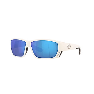 Costa Del Mar Mens Tuna Alley Rectangular Sunglasses, White/Grey Blue Mirrored Polarized-580G, 62 mm