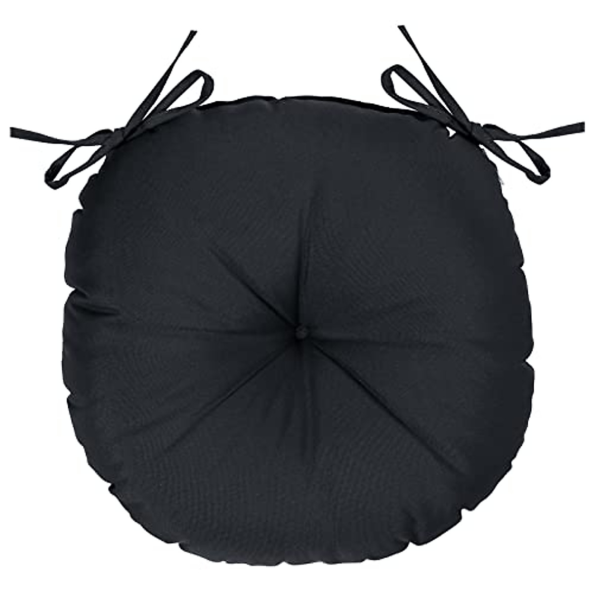 GUEGLSA Outdoor Tufted Round Cushions 15 inch, Waterproof Bistro Chair Cushions 15"x15"x4", Circular Seat Pads with Ties for Patio Garden, Set of 2, Black