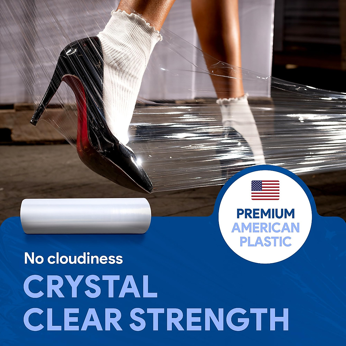 18" Stretch Film/Wrap 1200ft 500% Stretch Clear Cling Durable Adhering Packing Moving Packaging Heavy Duty Shrink Film Stretch Wrap(1 Pack, Clear)