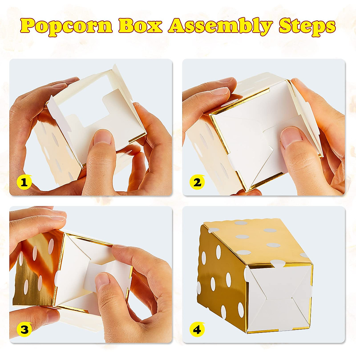 100 Pieces Miniature Resin Popcorn Decor Artificial Lifelike Popcorn Fake Popcorn Decorations with Mini Popcorn Boxes Cardboard Popcorn Container for Party DIY Photo Props, Small Popcorn Models Decor