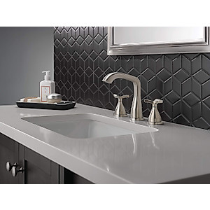Delta Faucet Stryke Widespread Bathroom Faucet Brushed Nickel, Bathroom Faucet 3 Hole with Cross Handles, Diamond Seal Technology, Metal Drain Assembly, Stainless 357766-SSMPU-DST